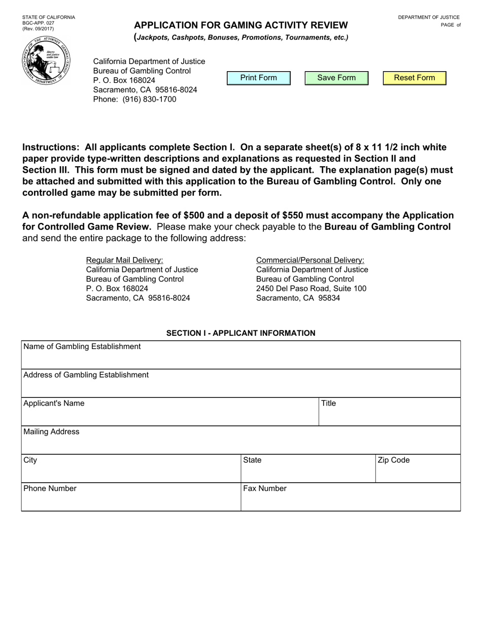 Form BGC-APP.027 - Fill Out, Sign Online and Download Fillable PDF, California | Templateroller