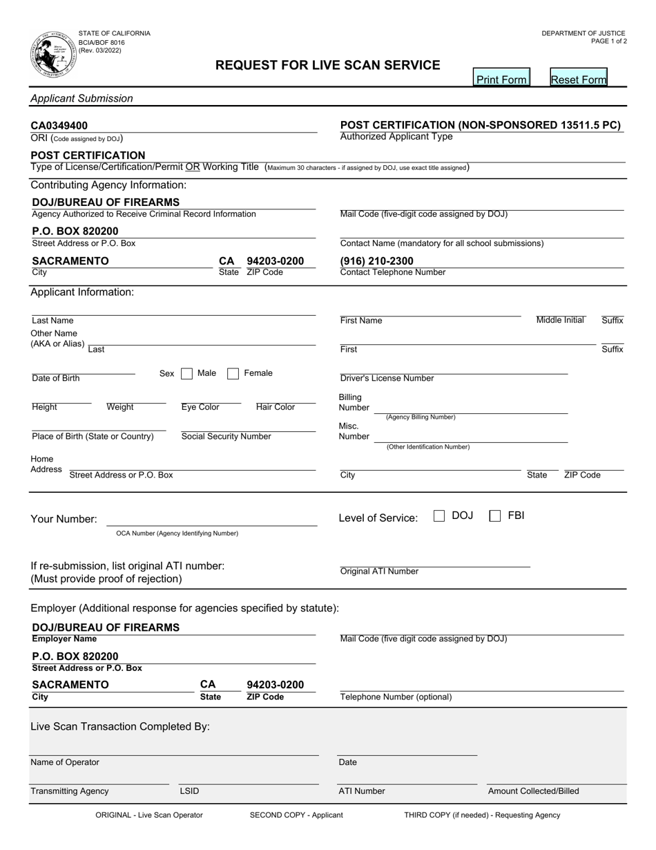 Form BOF8016 - Fill Out, Sign Online and Download Fillable PDF ...