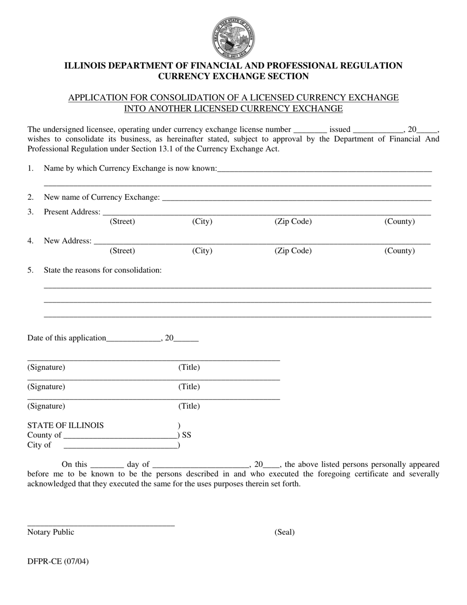 Illinois Application for Consolidation of a Licensed Currency Exchange ...