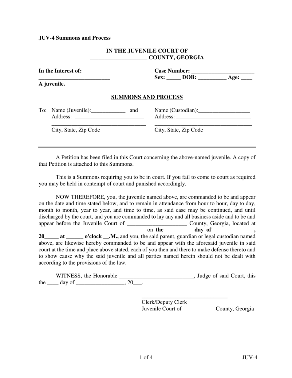 Form JUV-4 - Fill Out, Sign Online and Download Printable PDF, Georgia ...