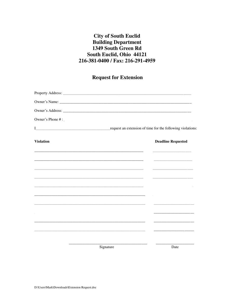 City of South Euclid, Ohio Request for Extension - Fill Out, Sign ...