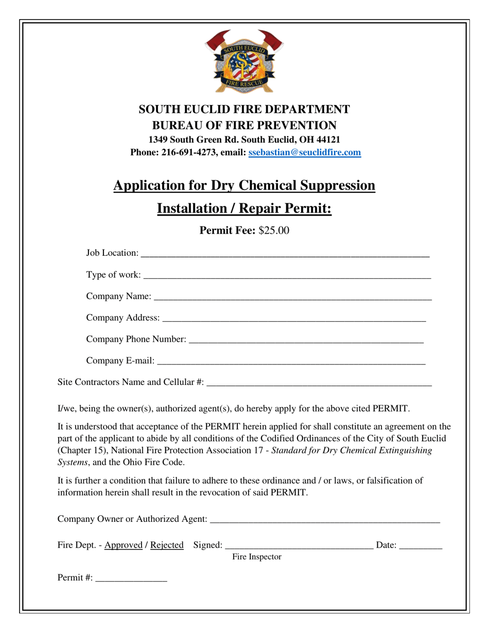 City of South Euclid, Ohio Application for Dry Chemical Suppression ...