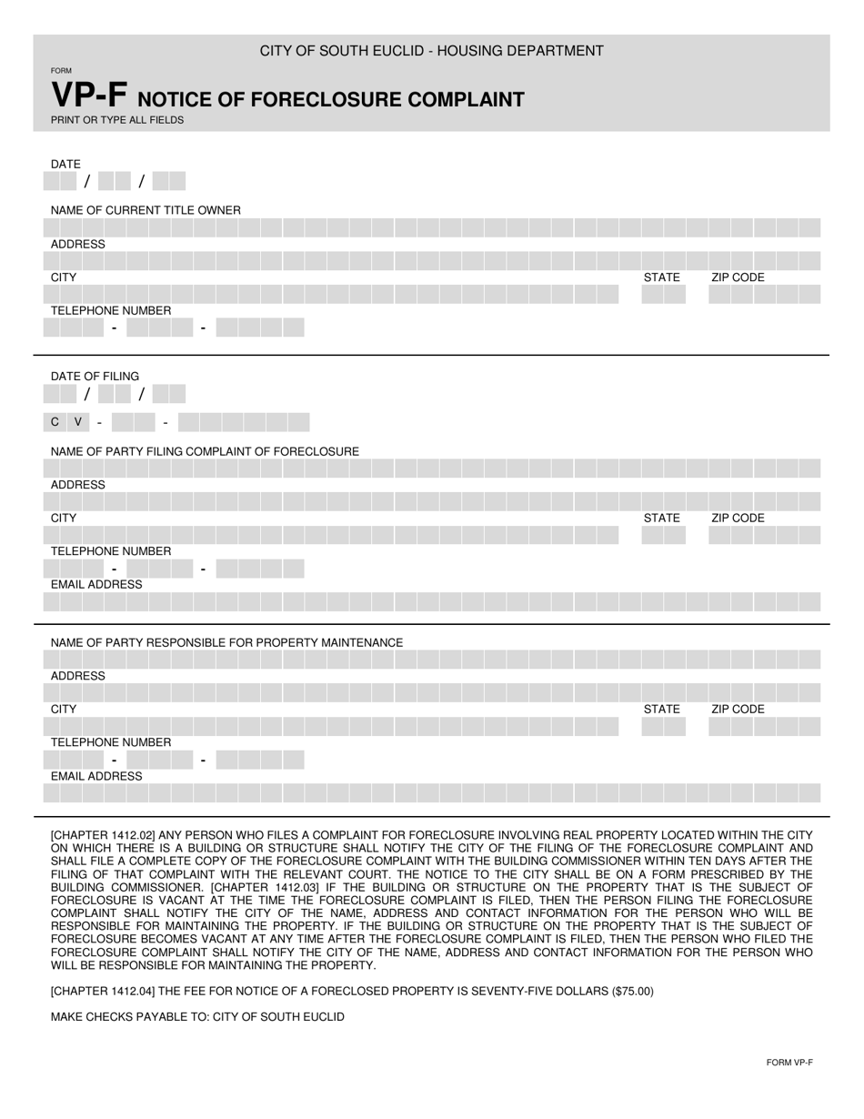 Form VP-F - Fill Out, Sign Online and Download Printable PDF, City of ...