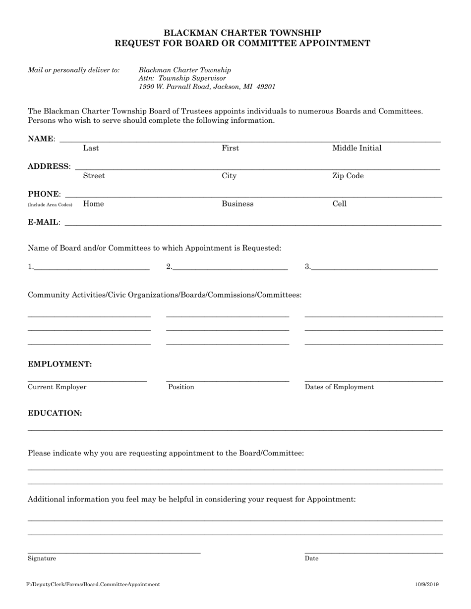 Blackman Charter Township, Michigan Request for Board or Committee ...