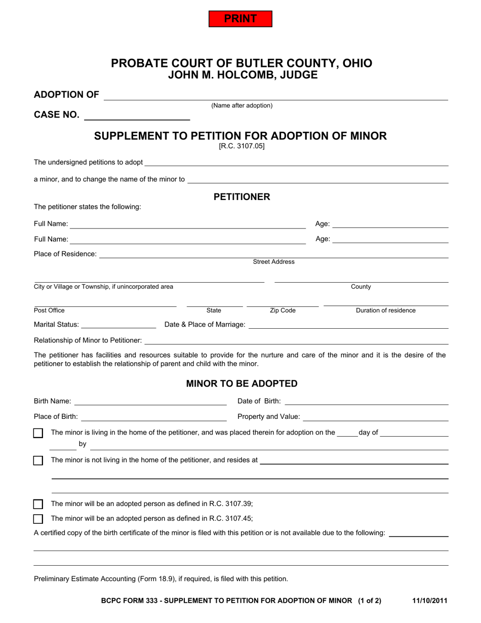 BCPC Form 333 - Fill Out, Sign Online and Download Fillable PDF, Butler ...