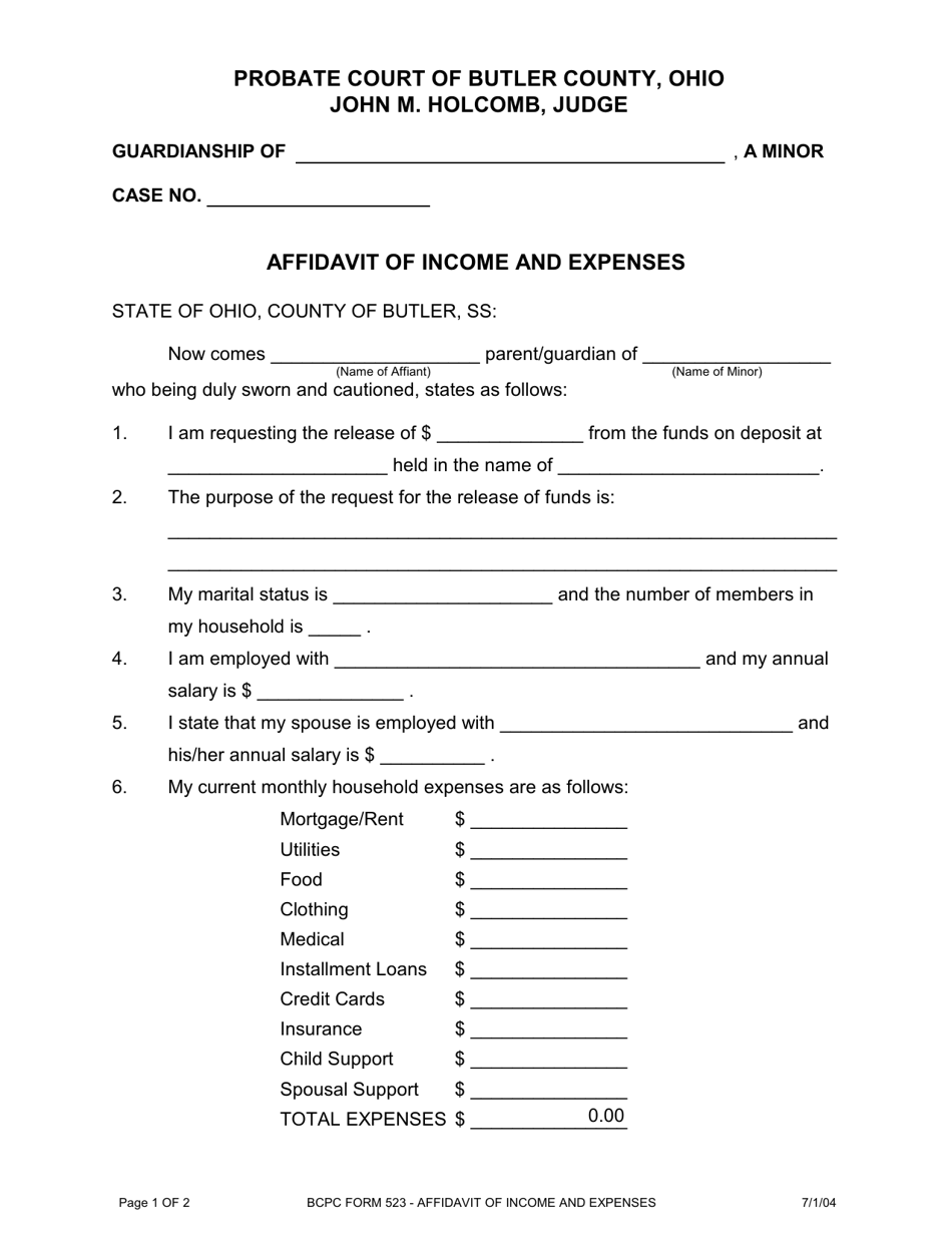BCPC Form 523 - Fill Out, Sign Online and Download Fillable PDF, Butler ...