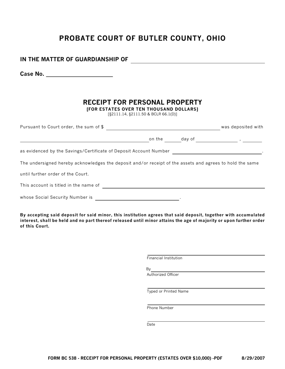 BCPC Form 538 - Fill Out, Sign Online and Download Fillable PDF, Butler ...