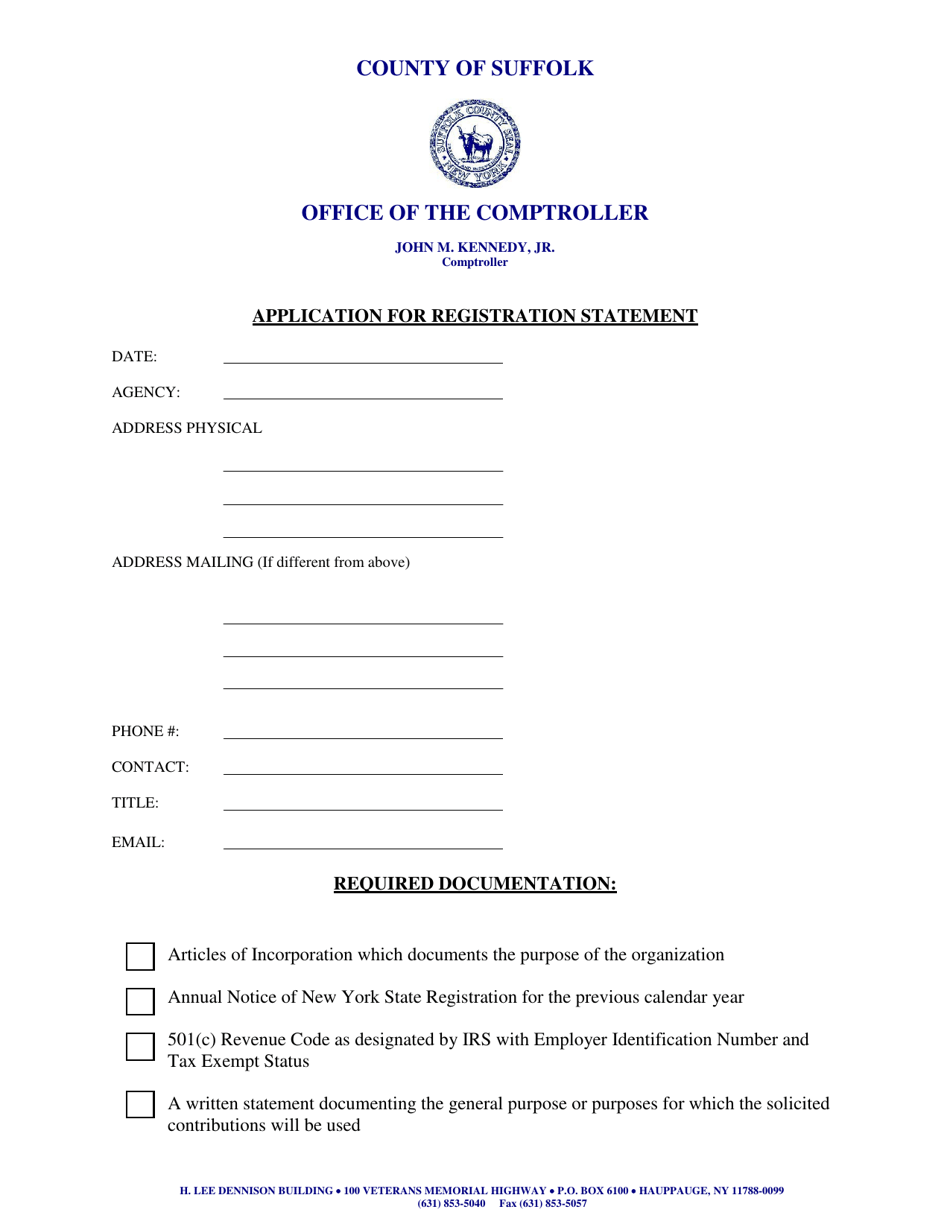 Suffolk county, New York Application for Registration Statement - Fill ...