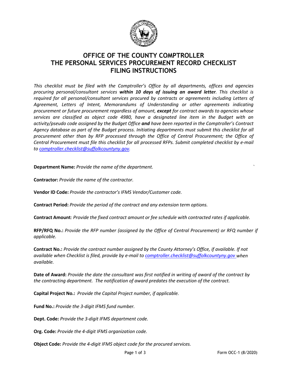 Download Instructions for Form OCC-1 The Personal Services Procurement ...