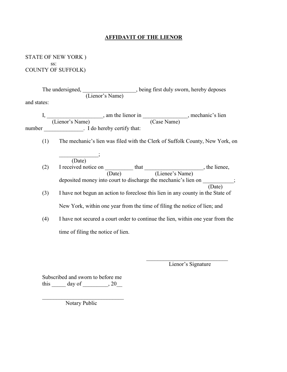Suffolk County, New York Affidavit of the Lienor - Fill Out, Sign ...