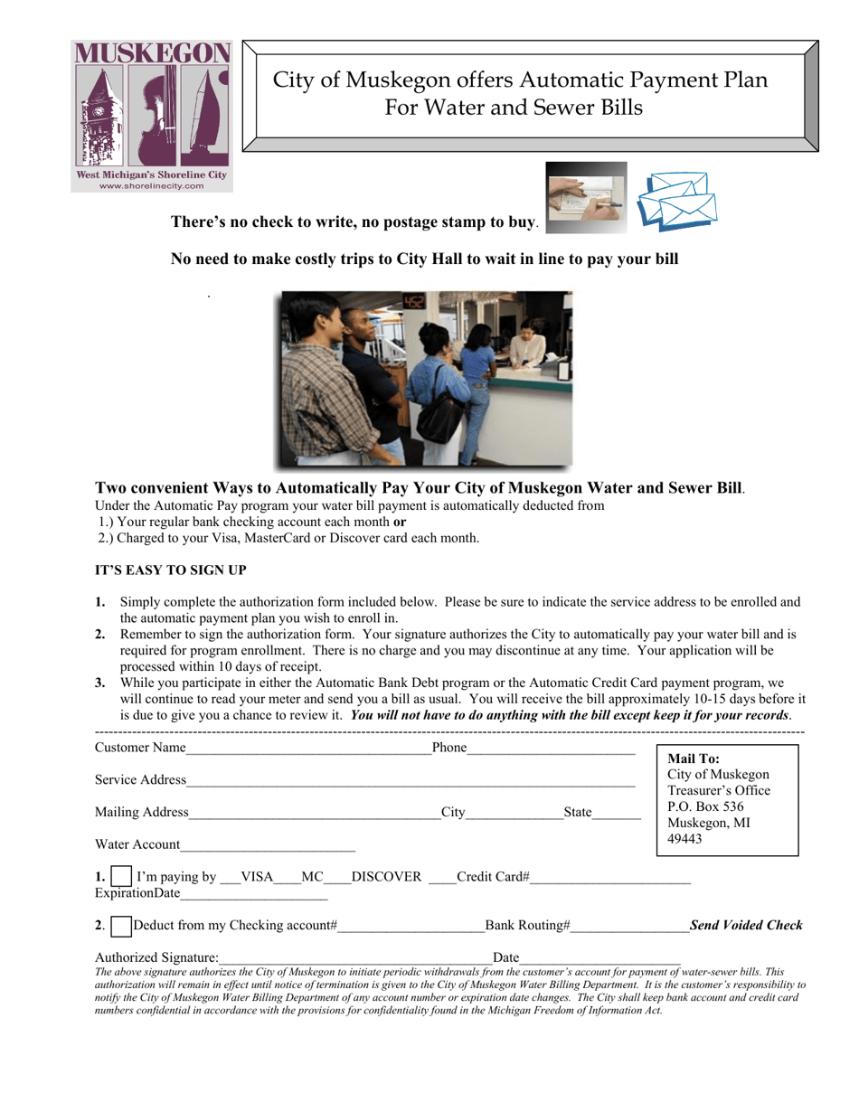 City of Muskegon, Michigan Water Bill Automatic Payment Plan Form ...