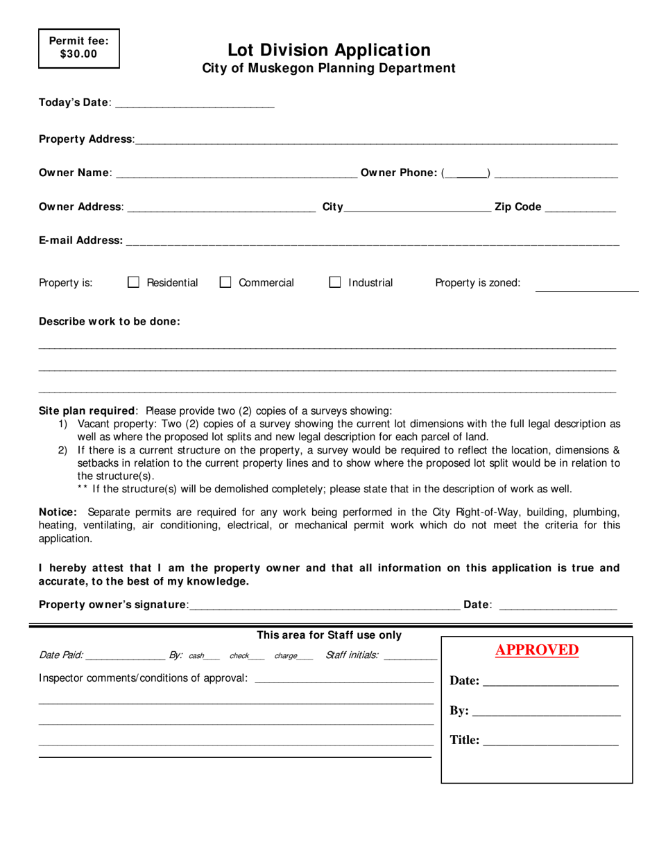 City of Muskegon, Michigan Lot Division Application - Fill Out, Sign ...