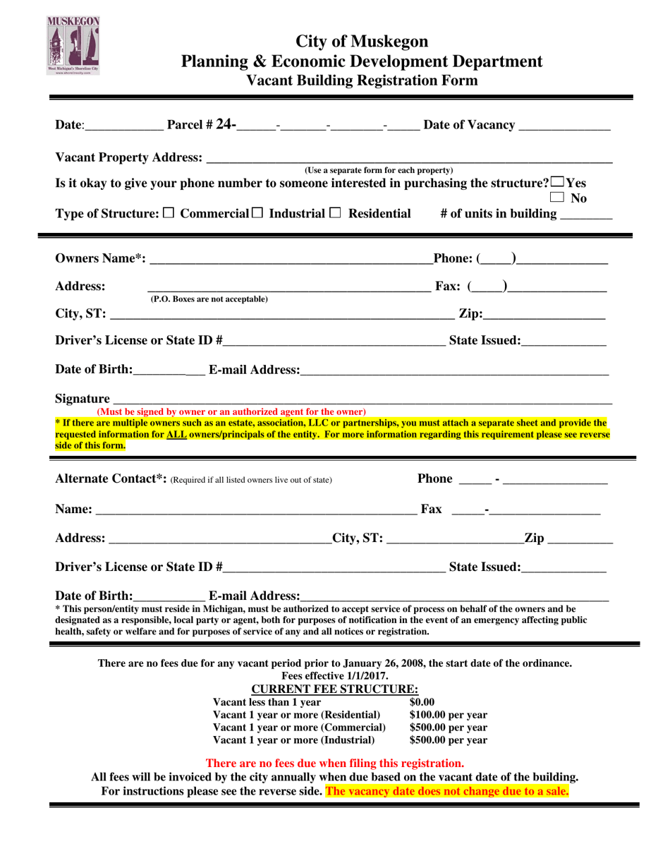 City of Muskegon, Michigan Vacant Building Registration Form - Fill Out ...