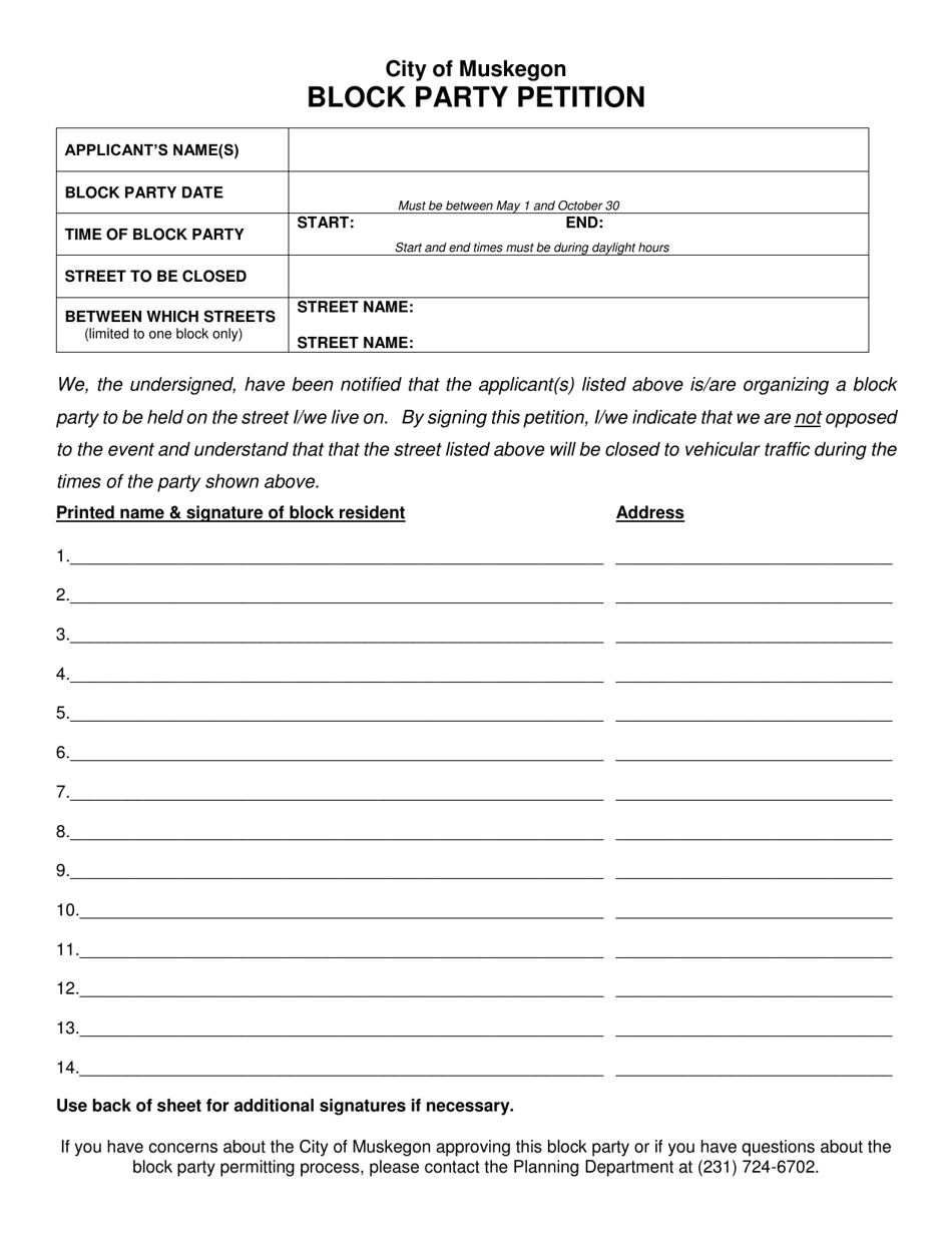 City of Muskegon, Michigan Block Party Petition - Fill Out, Sign Online ...