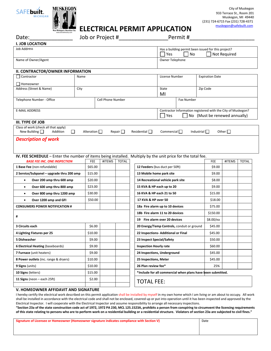 City of Muskegon, Michigan Electrical Permit Application - Fill Out ...