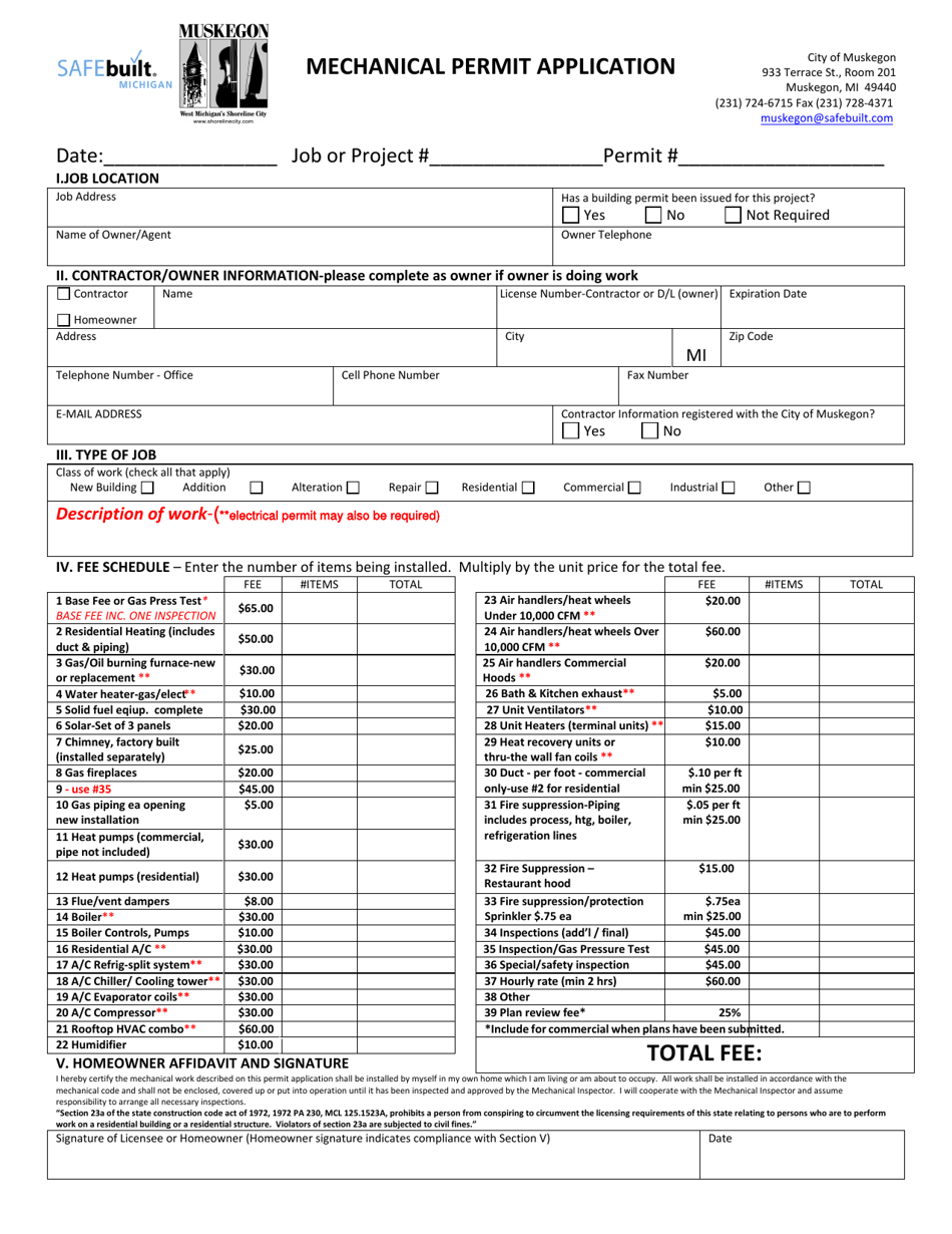 City of Muskegon, Michigan Mechanical Permit Application - Fill Out ...