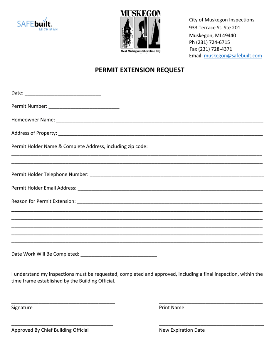 City of Muskegon, Michigan Permit Extension Request - Fill Out, Sign ...
