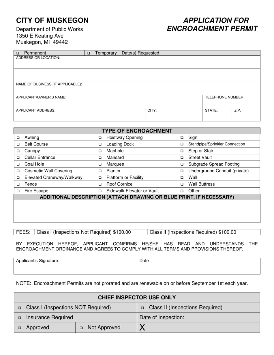 City of Muskegon, Michigan Application for Encroachment Permit - Fill ...
