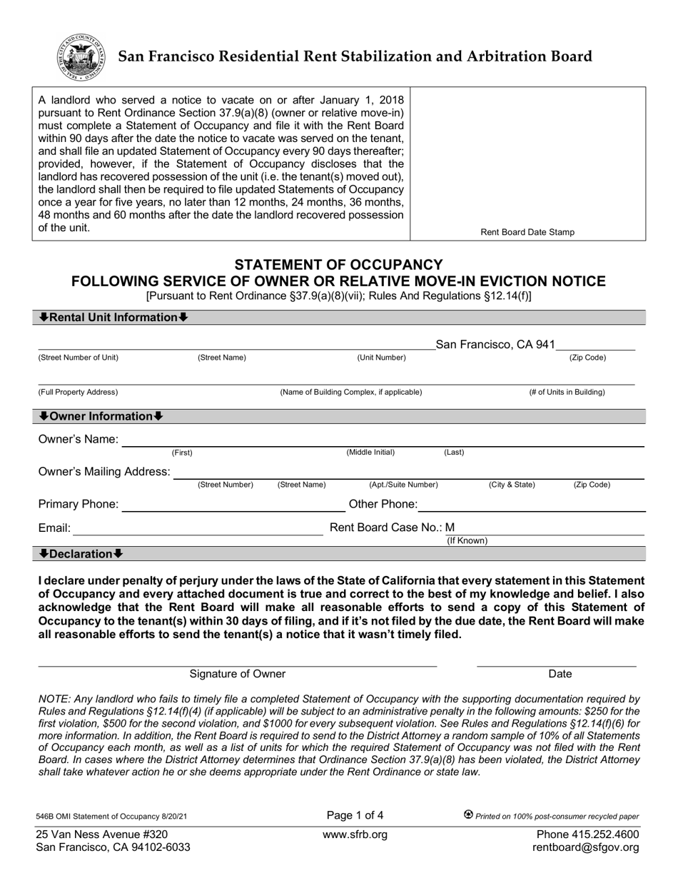 Form 546B - Fill Out, Sign Online and Download Fillable PDF, City and ...