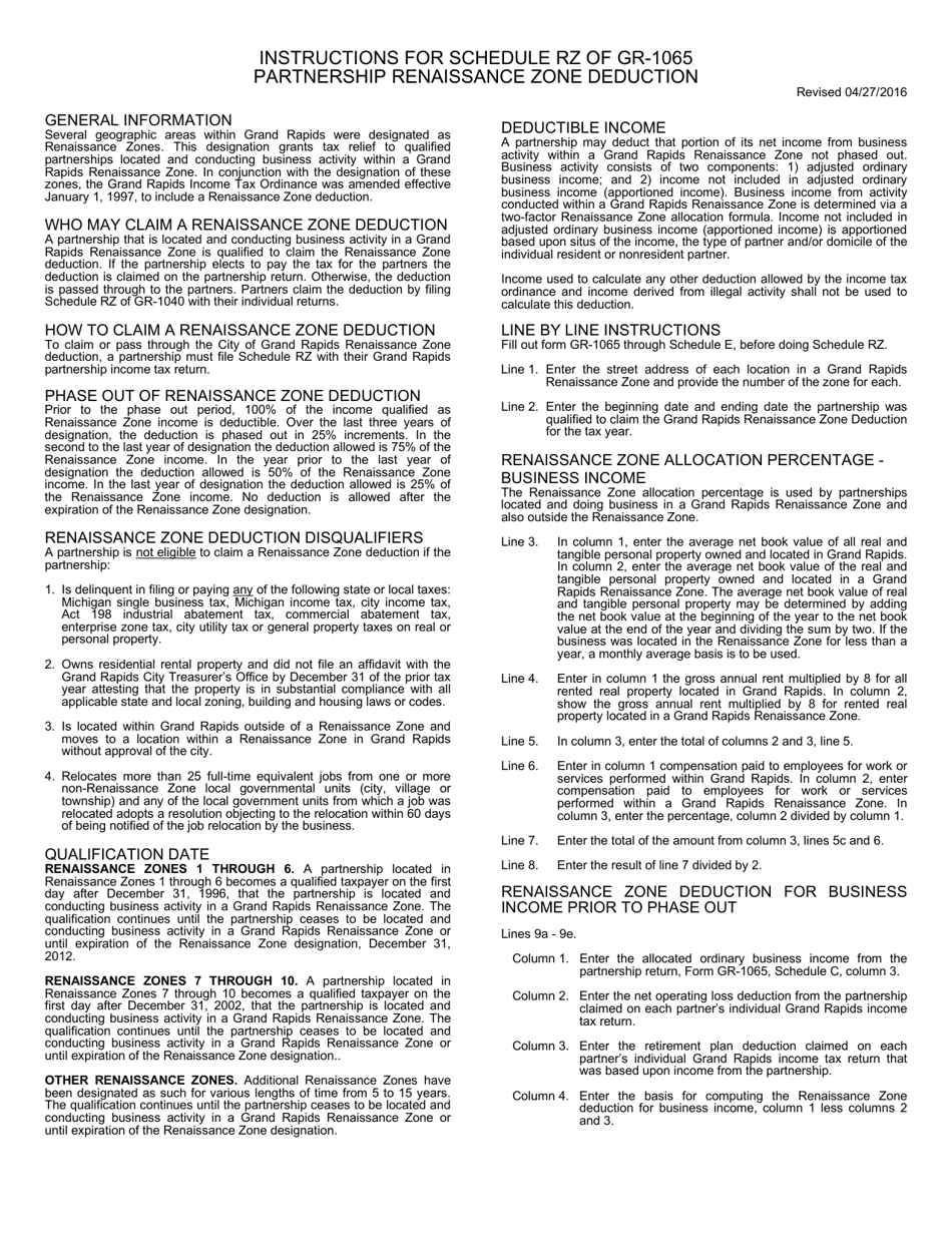 Form GR-1065 Schedule RZ - Fill Out, Sign Online and Download Printable ...