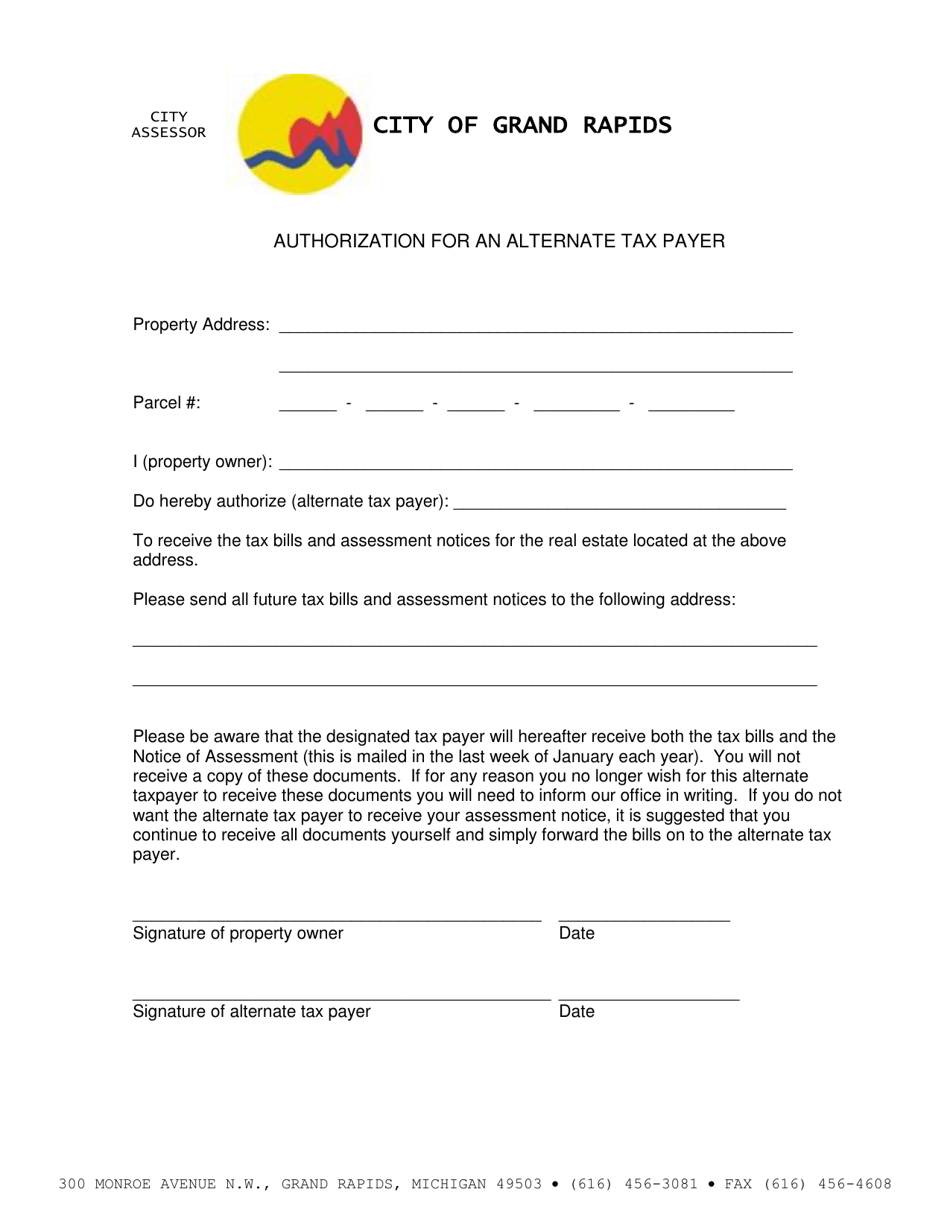 City of Grand Rapids, Michigan Authorization for an Alternate Tax Payer - Fill Out, Sign Online ...