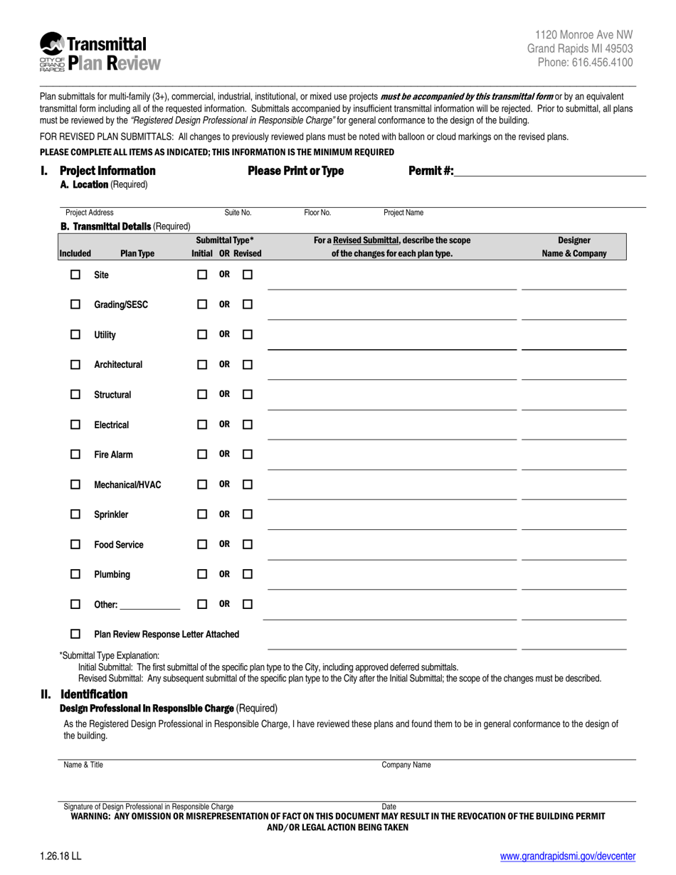 City of Grand Rapids, Michigan Transmittal Plan Review - Fill Out, Sign ...