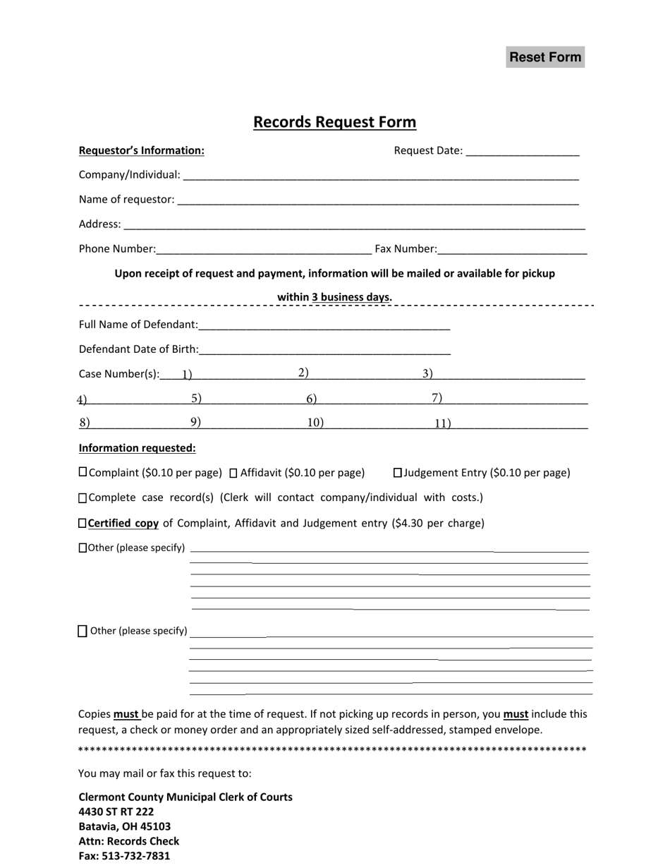 Village of Batavia, Ohio Records Request Form Download Fillable PDF ...
