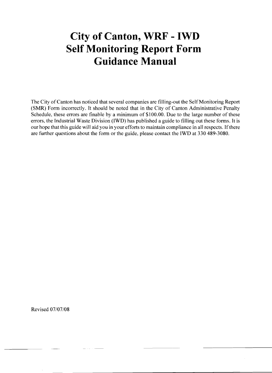 City of Canton, Ohio Self Monitoring Report Form - Fill Out, Sign ...
