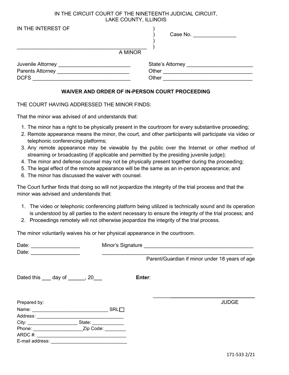 Form 171-533 - Fill Out, Sign Online and Download Fillable PDF, Lake ...