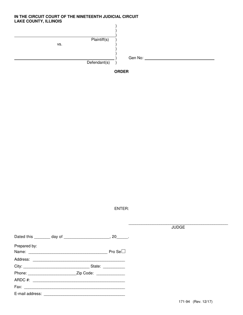 Form 171-94 - Fill Out, Sign Online and Download Fillable PDF, Lake ...