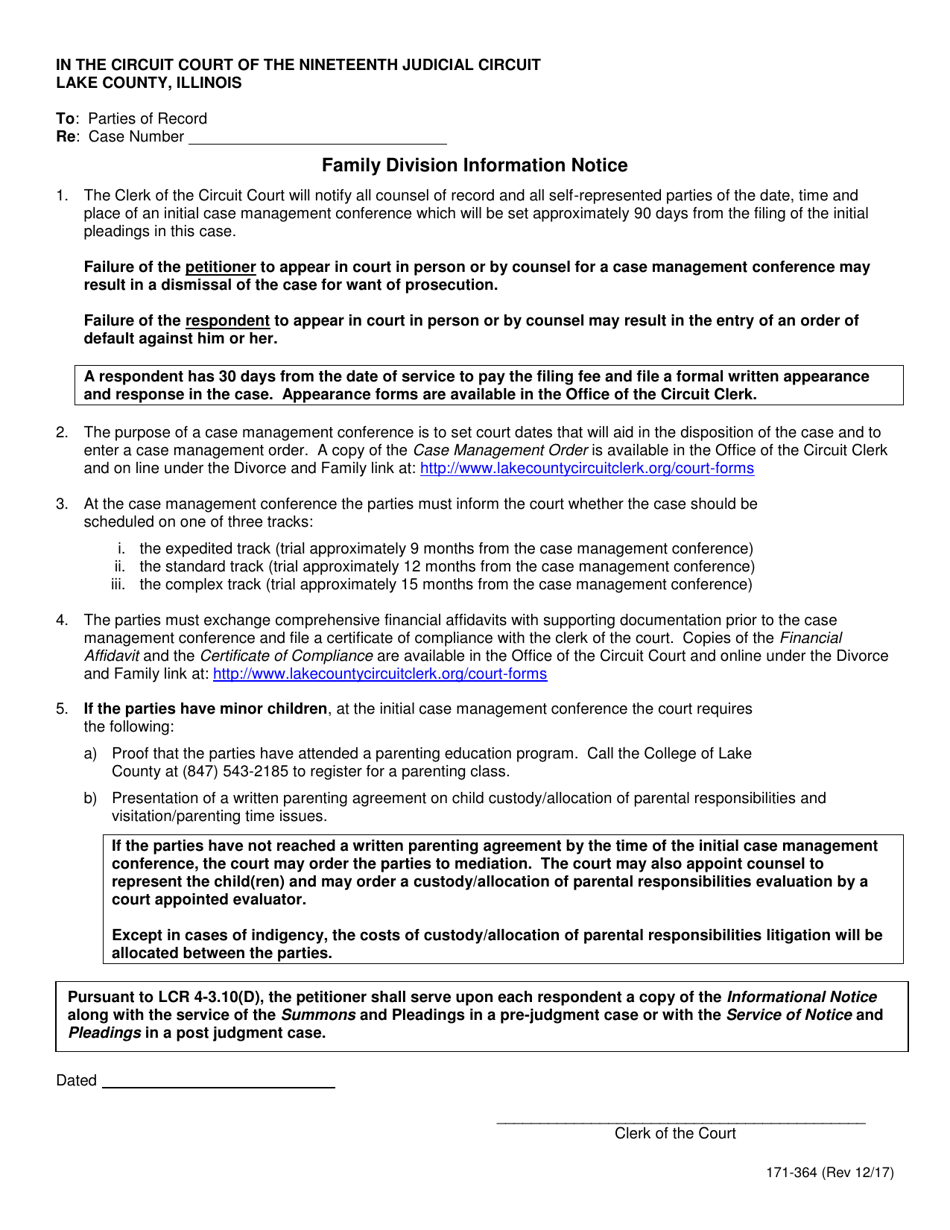 Form 171-364 - Fill Out, Sign Online and Download Fillable PDF, Lake ...