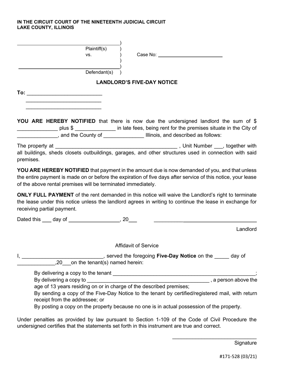Form 171-528 - Fill Out, Sign Online and Download Fillable PDF, Lake ...