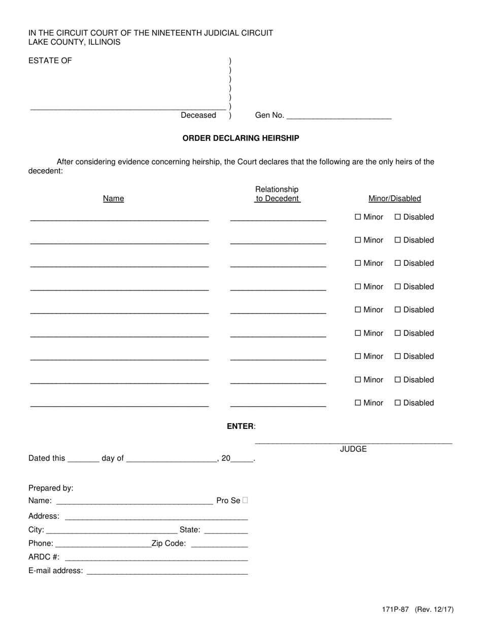 Form 171P-87 - Fill Out, Sign Online and Download Fillable PDF, Lake ...