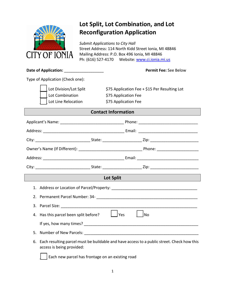 City of Ionia, Michigan Lot Split, Lot Combination, and Lot ...