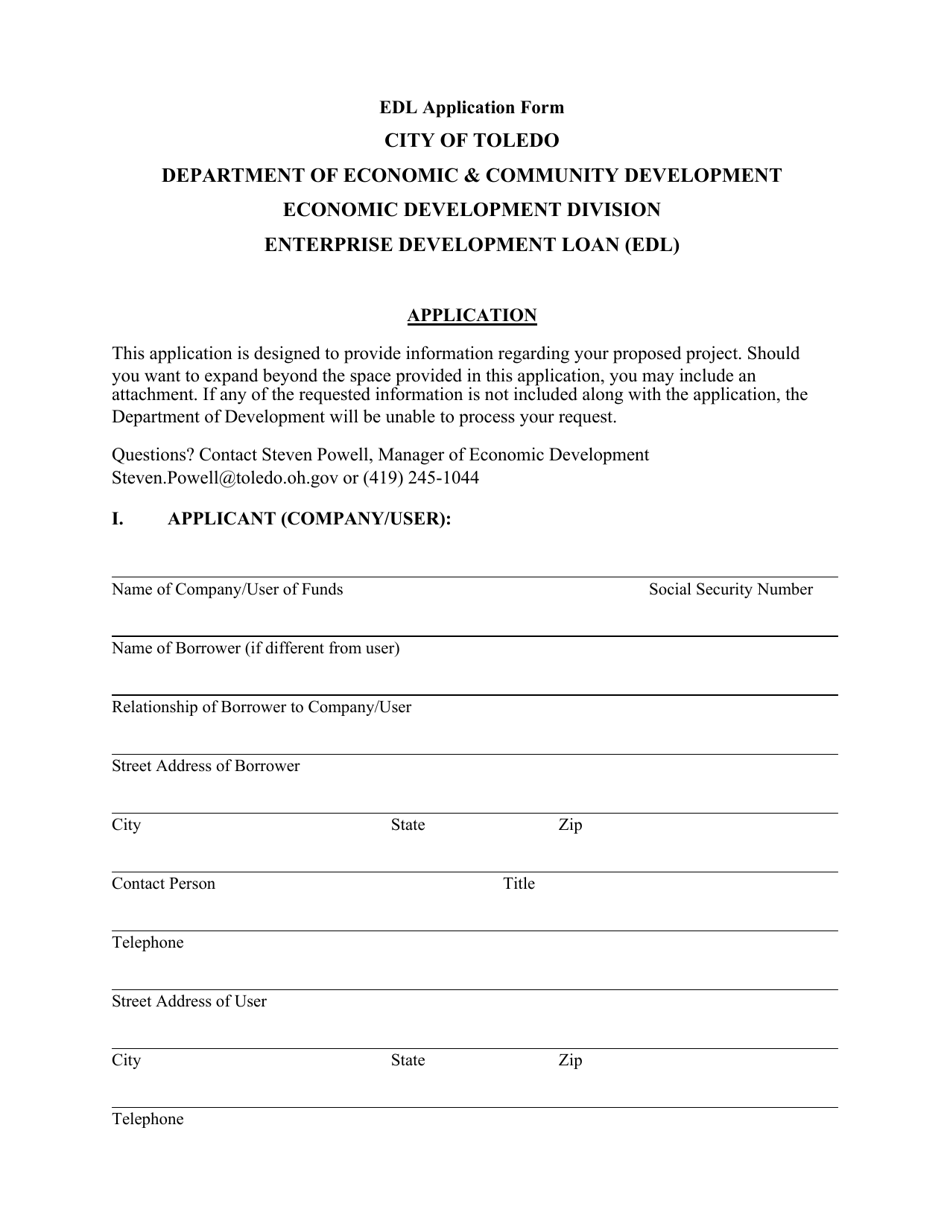 City of Toledo, Ohio Enterprise Development Loan (Edl) Application Form - Fill Out, Sign Online ...