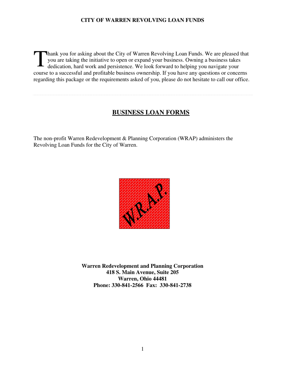 City of Warren, Ohio Revolving Loan Funds Application Forms - Fill Out ...