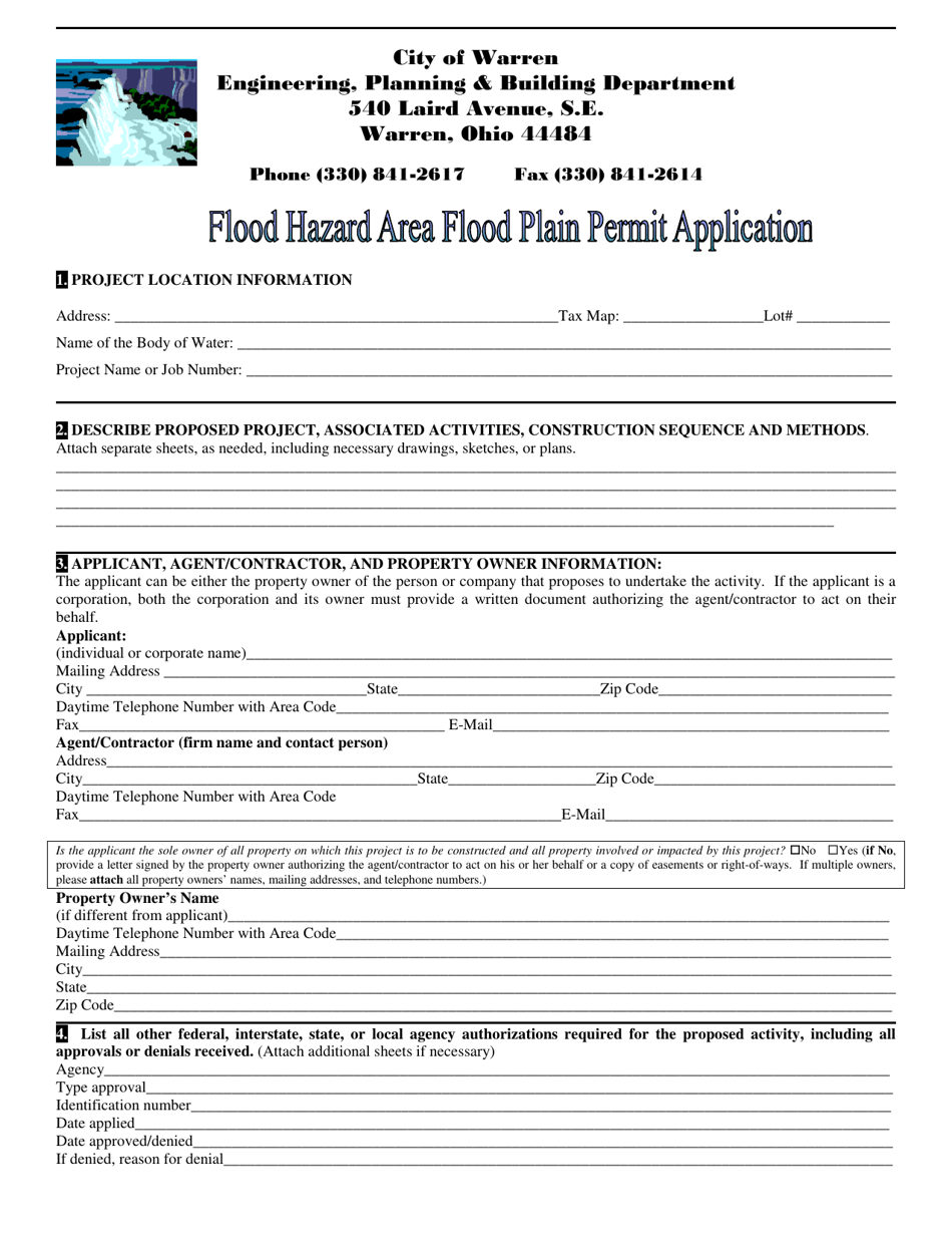 City of Warren, Ohio Flood Hazard Area Flood Plain Permit Application ...