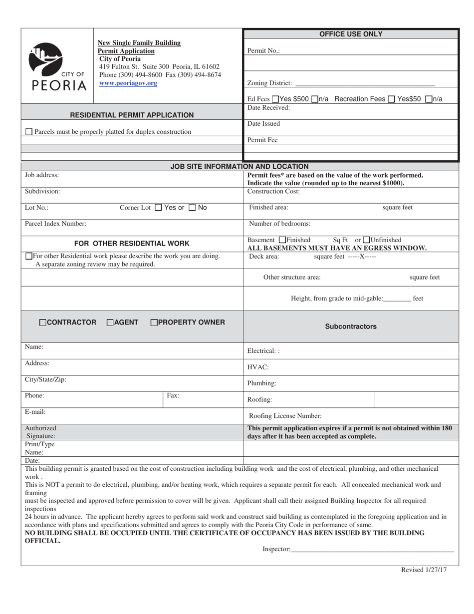City of Peoria, Illinois New Single Family Building Permit Application ...