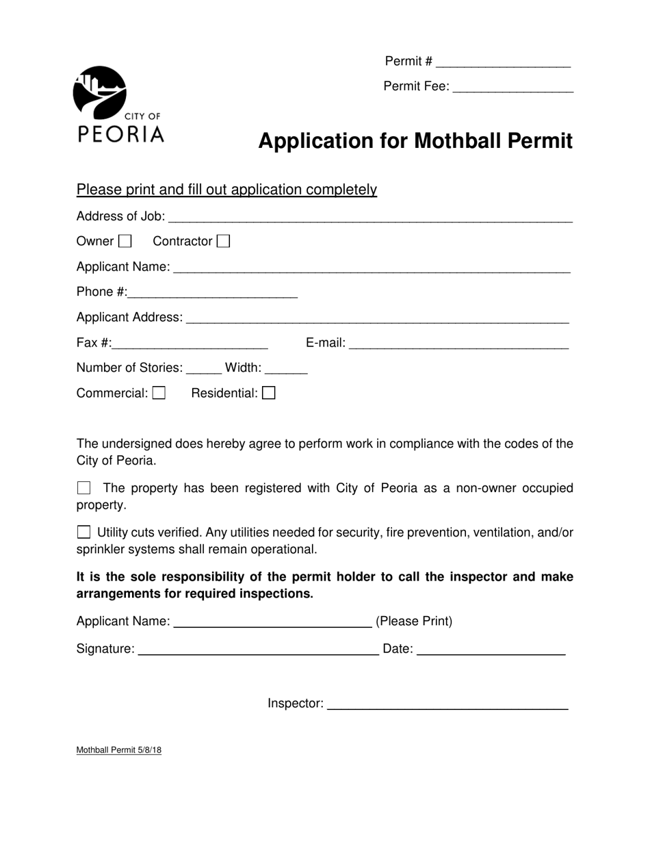 City of Peoria, Illinois Application for Mothball Permit - Fill Out ...