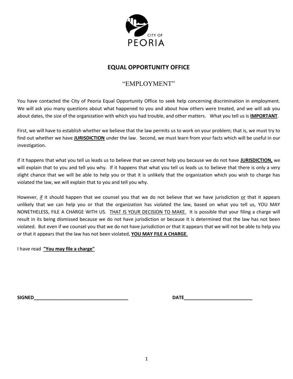 City of Peoria, Illinois Employment Intake Questionnaire - Fill Out ...