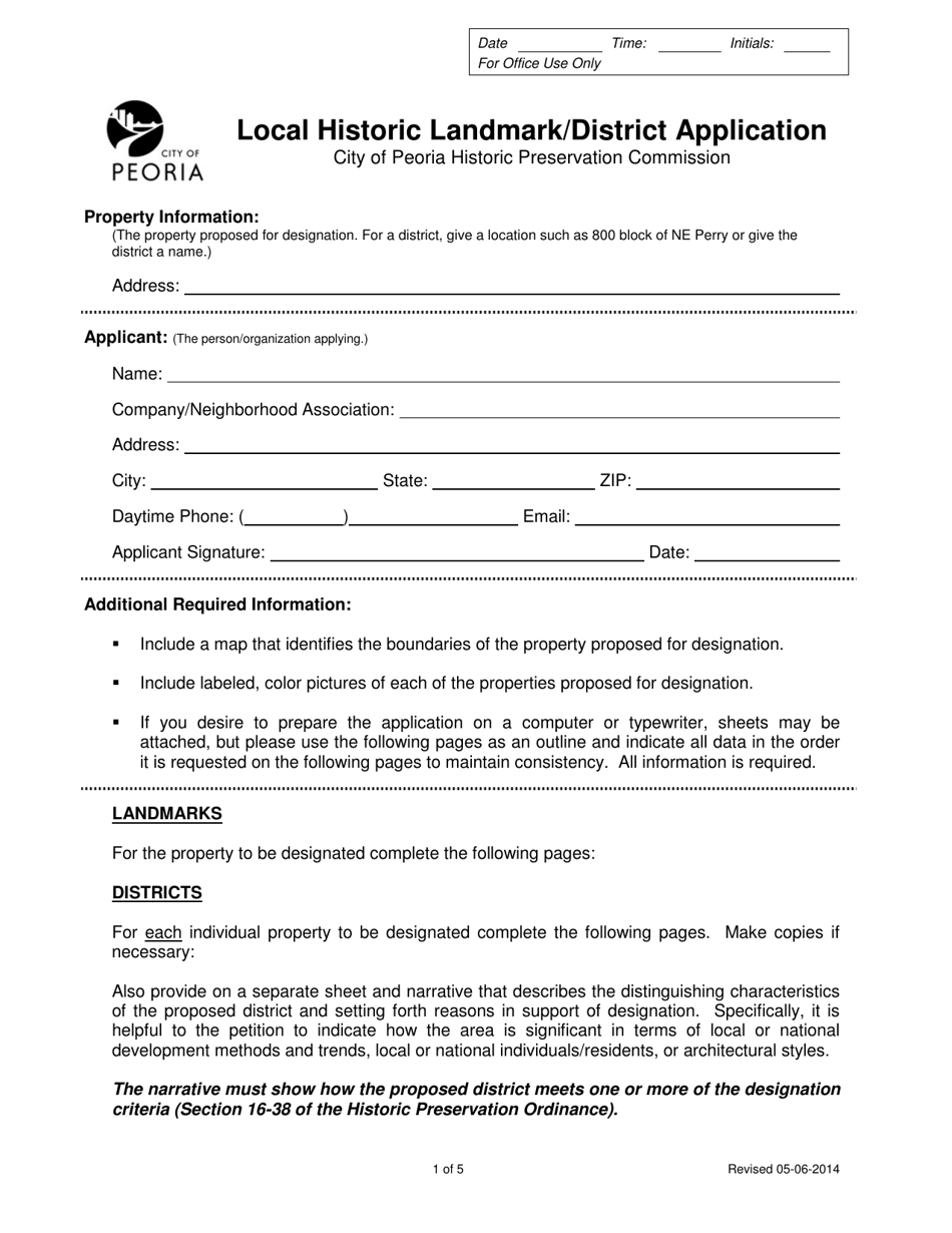 City of Peoria, Illinois Local Historic Landmark/District Application ...