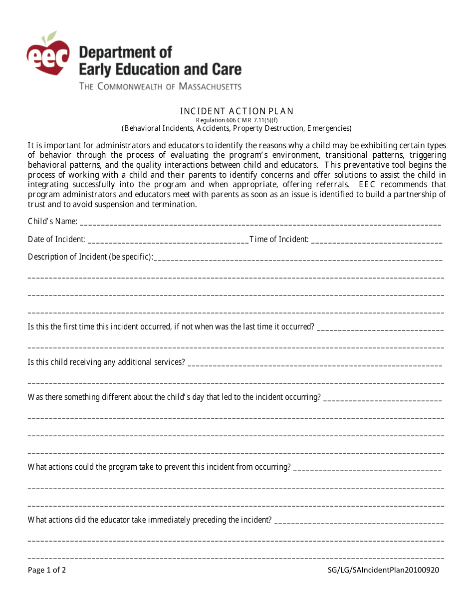 Massachusetts Incident Action Plan - Fill Out, Sign Online and Download ...