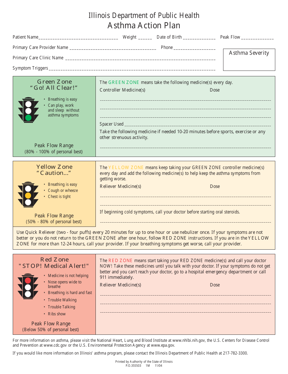 Free Printable Asthma Action Plan