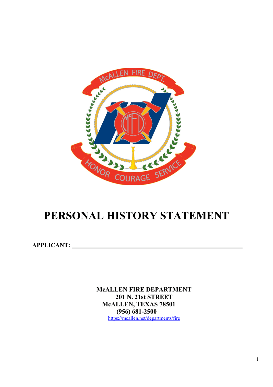 City of McAllen, Texas Personal History Statement - Fill Out, Sign ...
