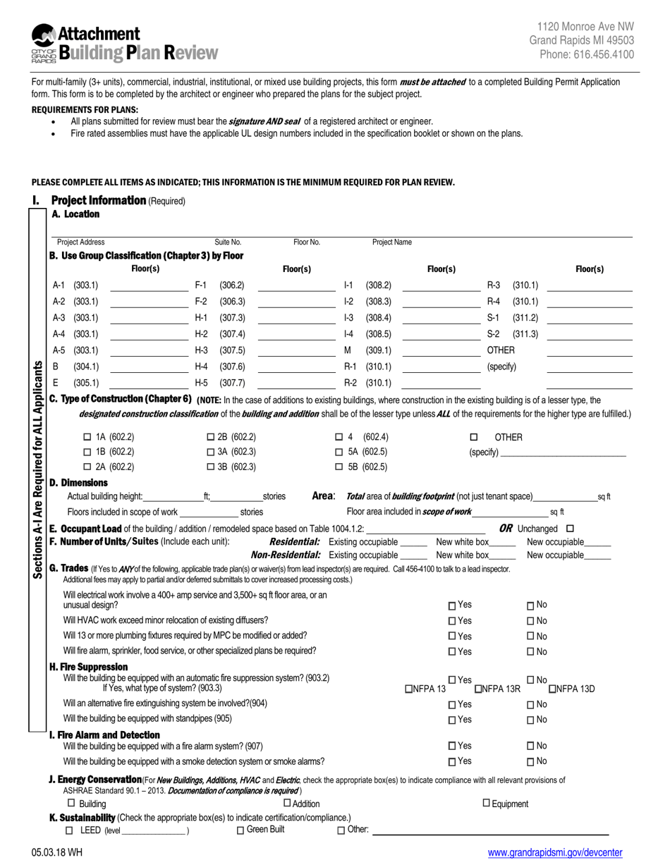 City of Grand Rapids, Michigan Building Plan Review Attachment - Fill ...