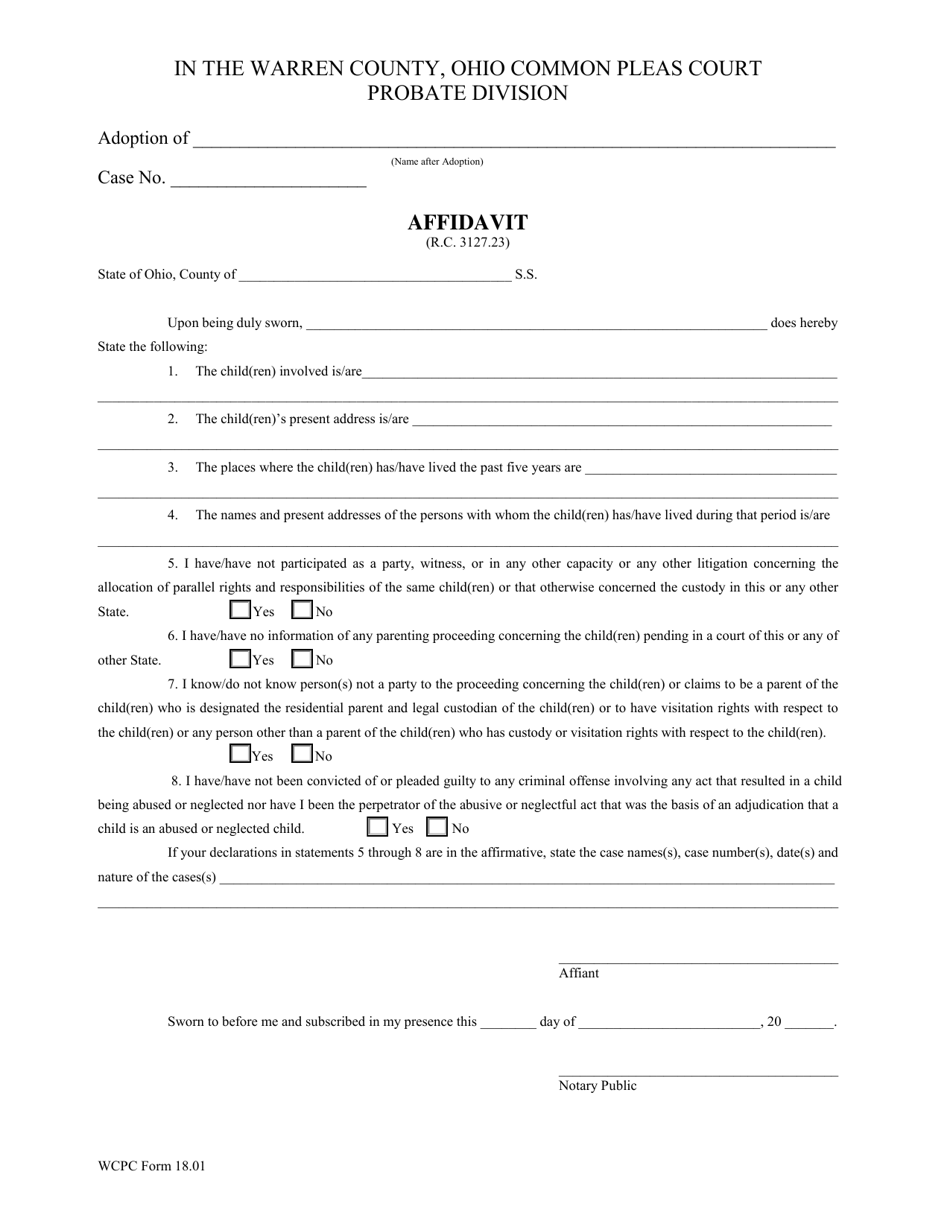 WCPC Form 18.01 - Fill Out, Sign Online and Download Fillable PDF ...