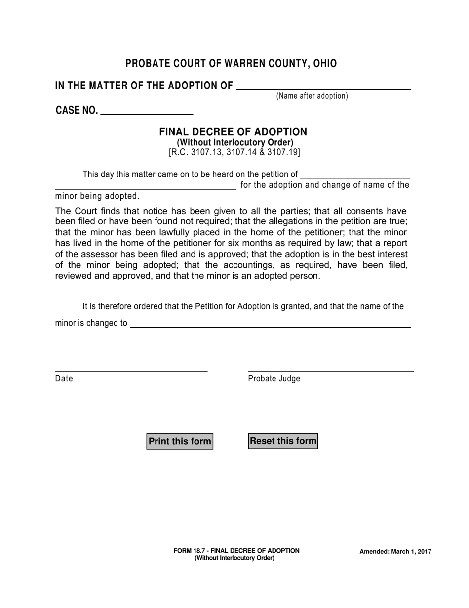 Form 18.7 - Fill Out, Sign Online and Download Fillable PDF, Warren ...