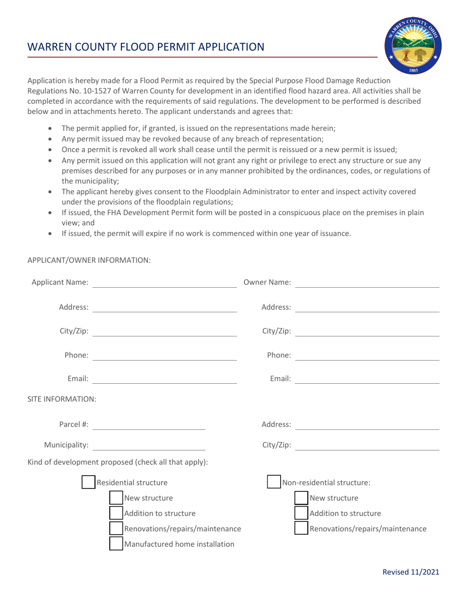 Warren County, Ohio Warren County Flood Permit Application - Fill Out ...