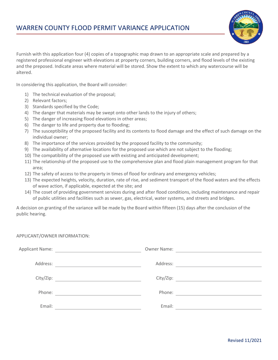 Warren County, Ohio Warren County Flood Permit Variance Application ...