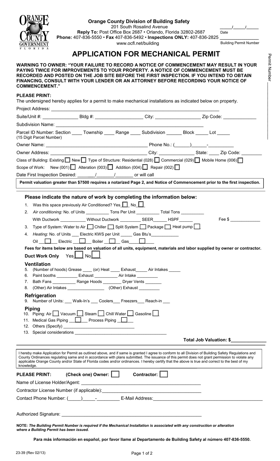 Form 23-39 - Fill Out, Sign Online and Download Fillable PDF, Orange ...